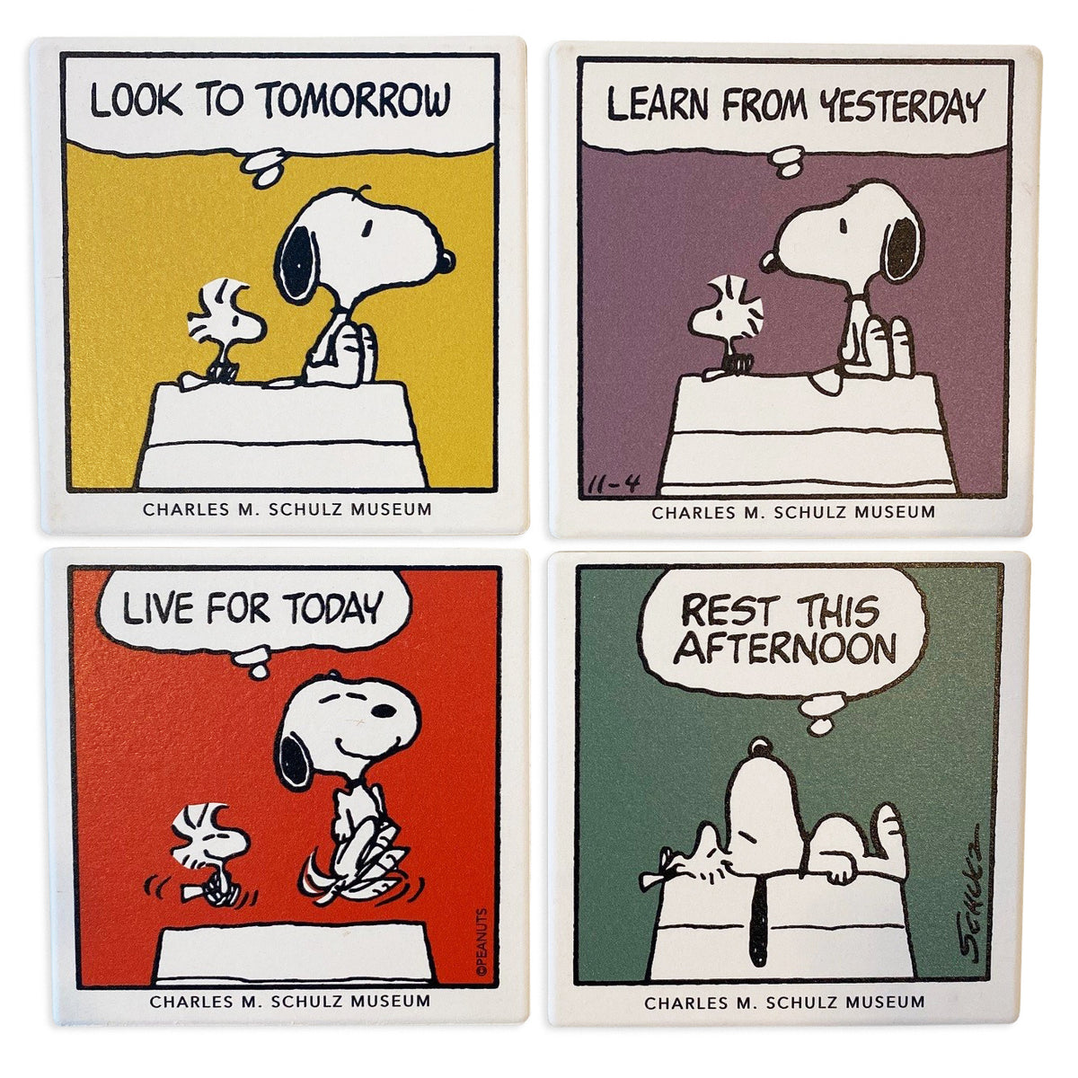Snoopy & Woodstock Square Coaster Set – CHARLES M. SCHULZ MUSEUM STORE